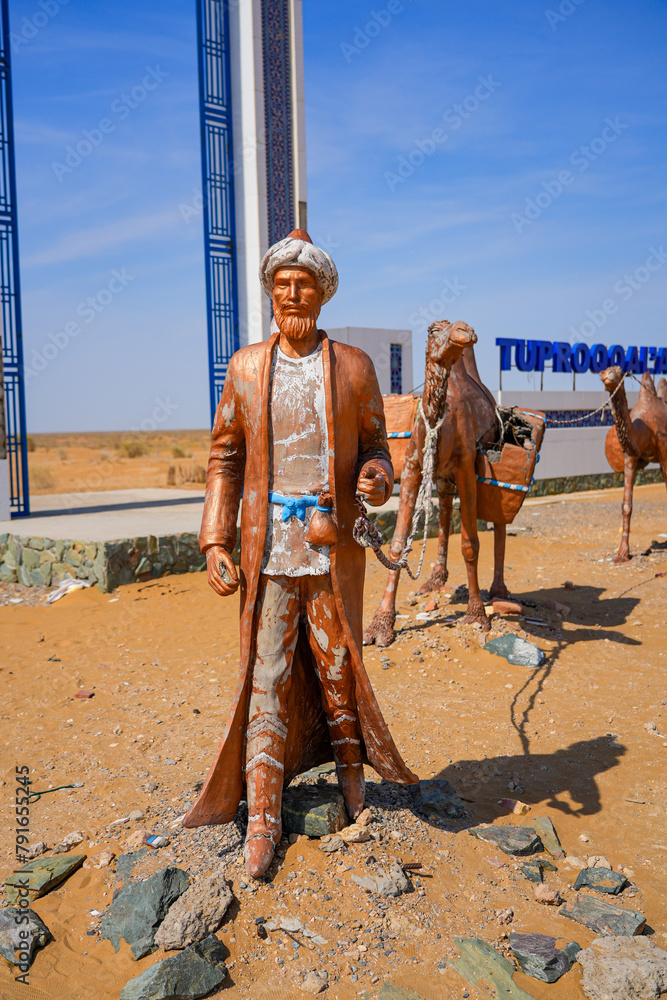 Photo Stock Sculpture of a camel train caravan along the ancient silk ...