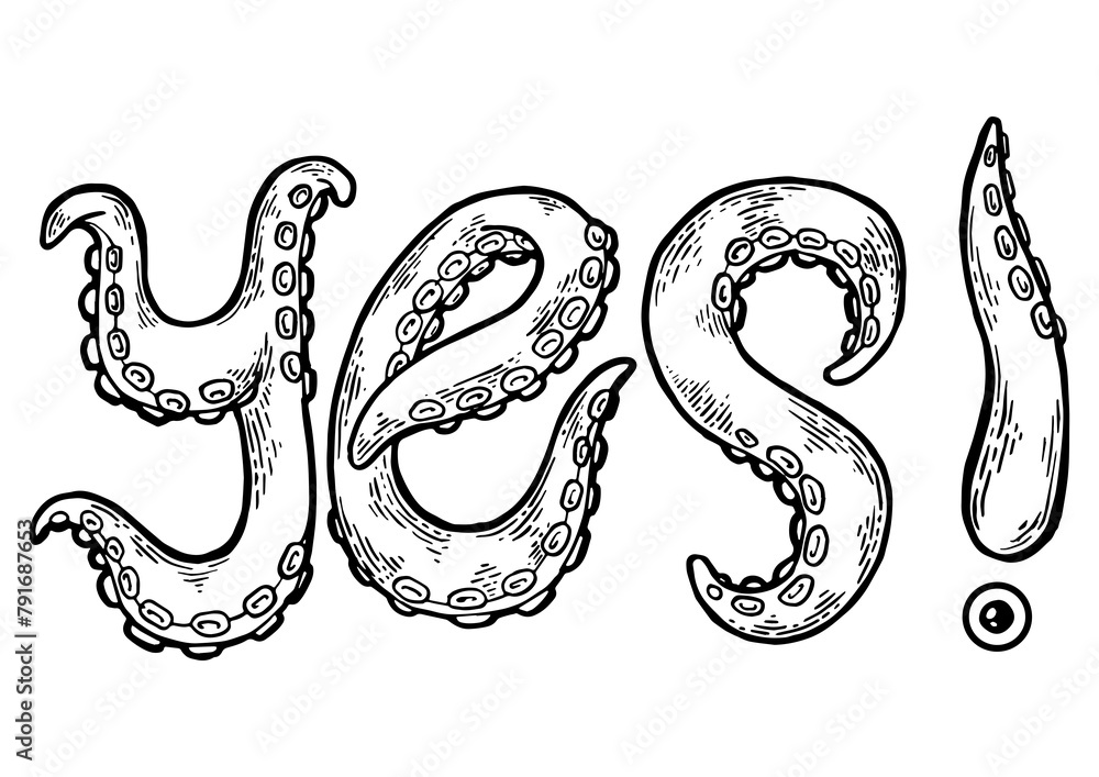 Yes word made by octopus tentacles tattoo font engraving PNG ...