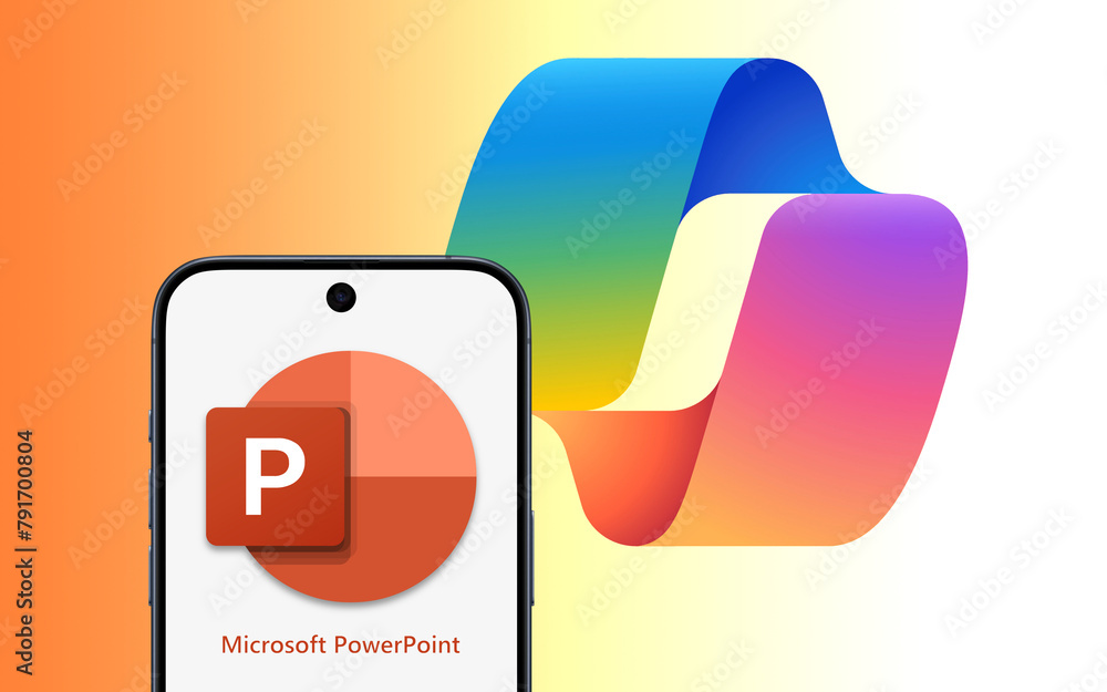 Microsoft PowerPoint logo displayed on a modern smartphone, big Copilot ...