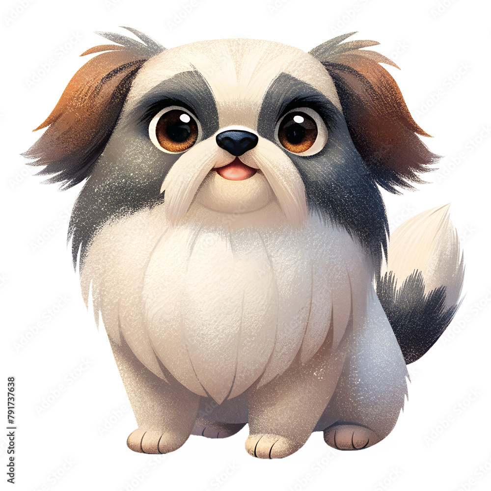 Cartoon style illustration, Cute Japanese Chin dog isolated on ...