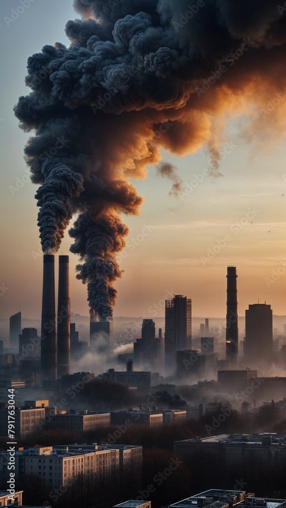 Air pollution: city shrouded in smog and air pollution, showing the ...