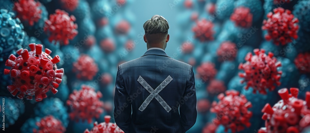 There is a businessman marking an X on the rejected document checklist ...