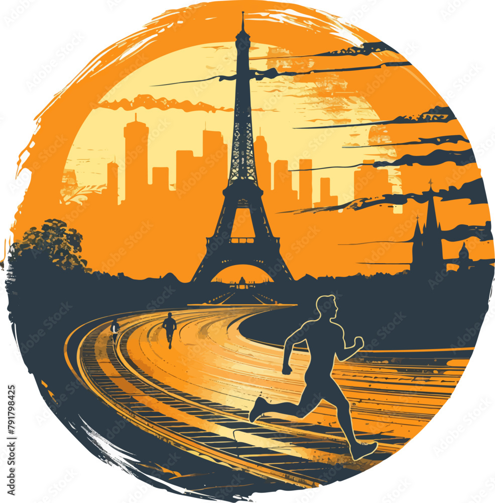 Runner logo with eiffel tower in the background, vectorial logo, vector ...
