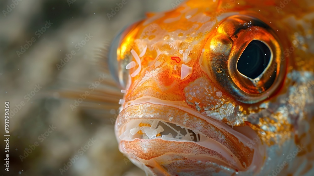 Closeup of a fish with microplastics in its stomach illustrating the ...