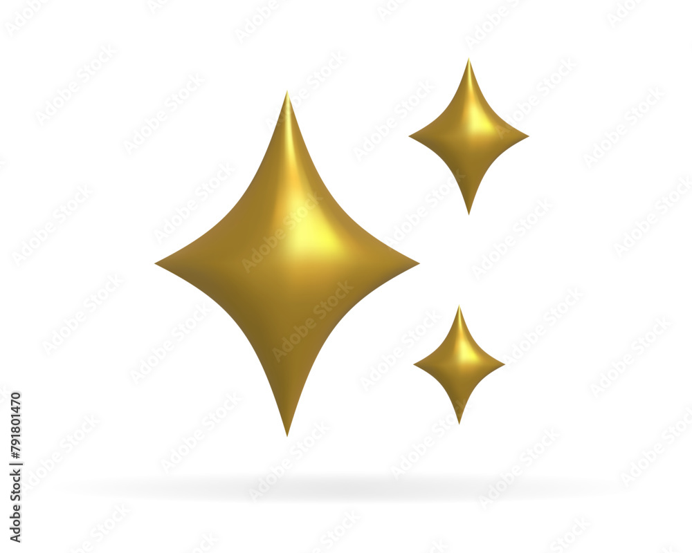 Shining golden stars emoji.3d style gold star icon,twinkle social media platform symbol with ...