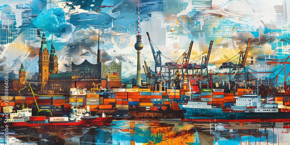 Artistic collage showcasing the diverse sights of Hamburg, Germany ...