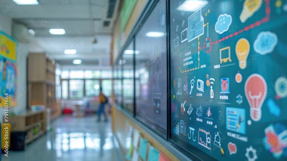 Vibrant Digital Blackboard Showcasing a Variety of Educational Symbols ...