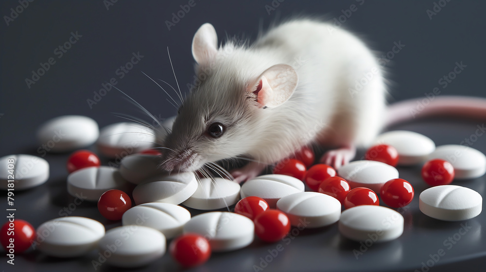 Research on laboratory animals, Animal testing concept. A live white ...