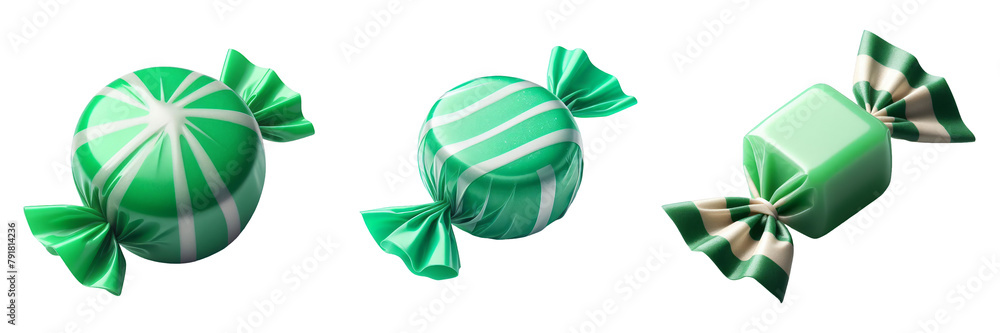 Green color Wrapped hard taffy Candy Set on a transparent Background ...