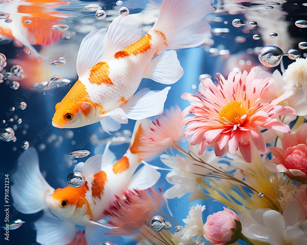 Close-up of an inverted ocean scene, surreal marine life swimming in ...