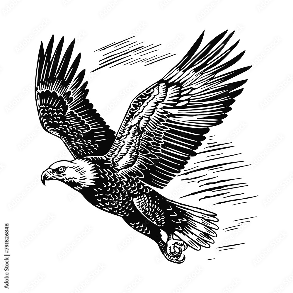 bald eagle engraving black and white outline Stock Vector | Adobe Stock
