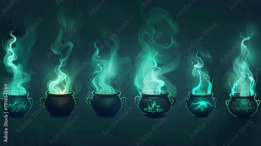 A cartoon magic witch cauldron animation. An illustration kit featuring ...