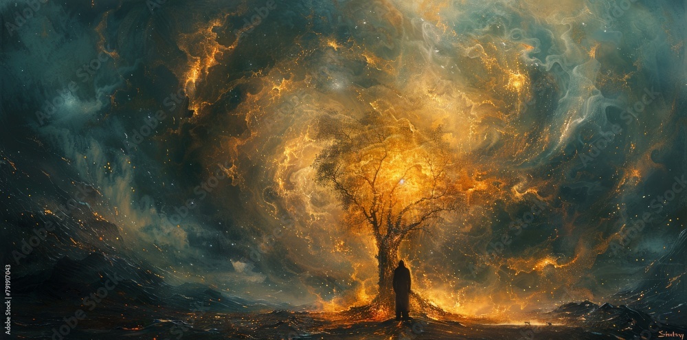Moses by the burning bush at mount Horeb Stock Photo | Adobe Stock