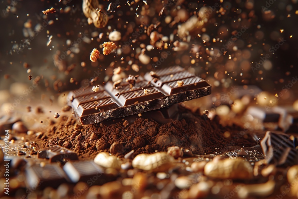 Indulge in a delightful visual feast as a chocolate bar wafer floats ...