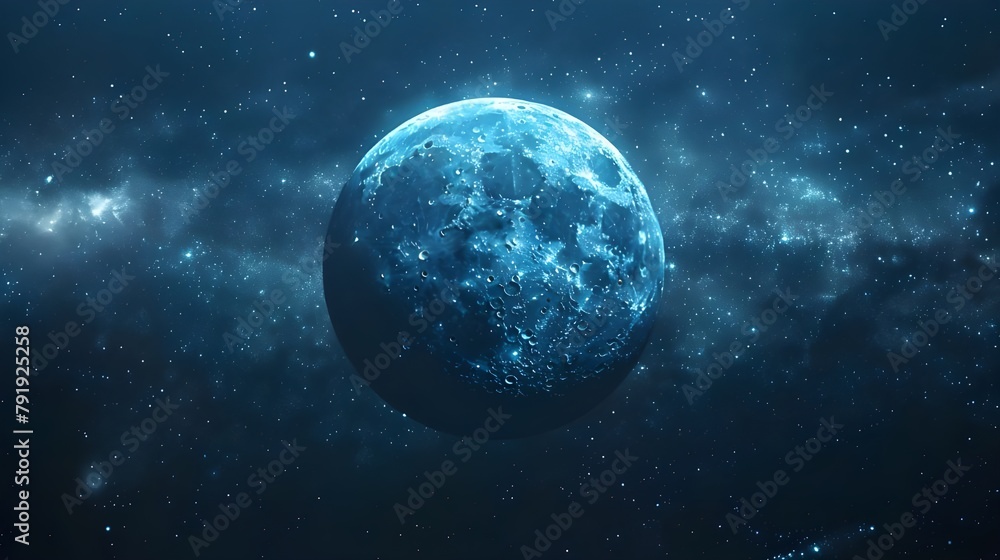 Moon looking blue in space. 3D scene created and modelled in Adobe ...