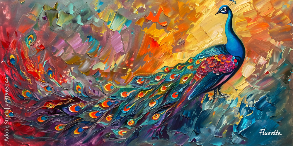 Peacock in full body beautiful garden background Claude Monet style ...