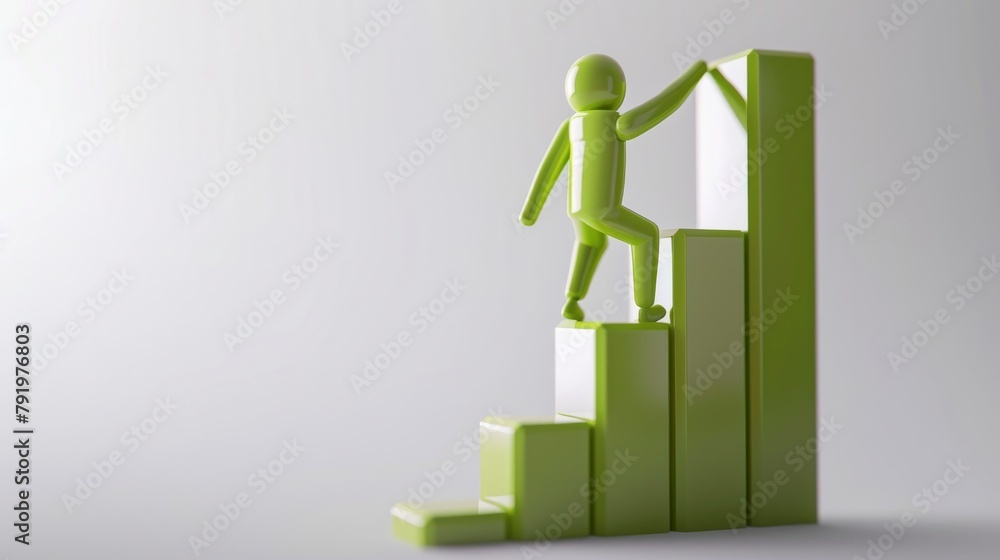 3d person helping another up the graph, green bars on white background ...