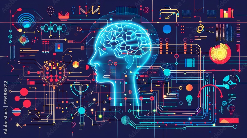 Artificial Intelligence Visualization: Abstract composition depicting ...