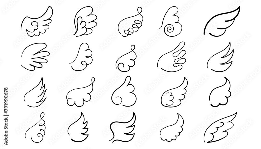 Angel wings doodle hand drawn sketch icons. Angels and bird symbols ...
