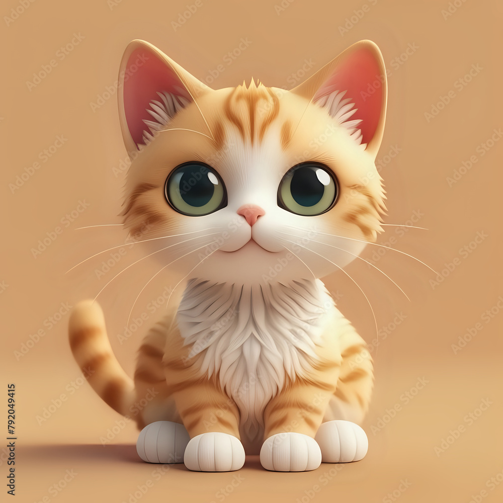 catin the 3D illustration style, cute, kawaii character design with on ...