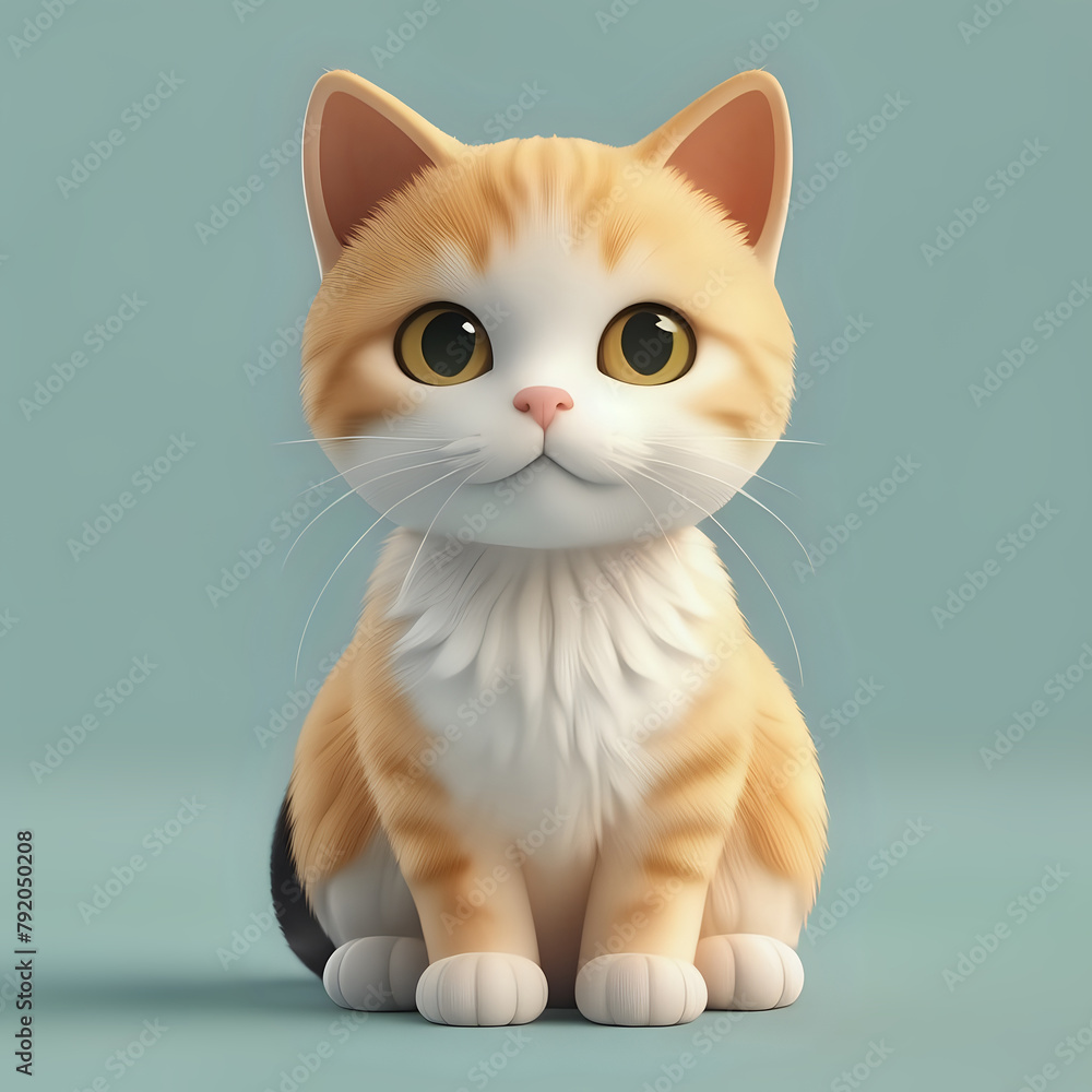 catin the 3D illustration style, cute, kawaii character design with on ...
