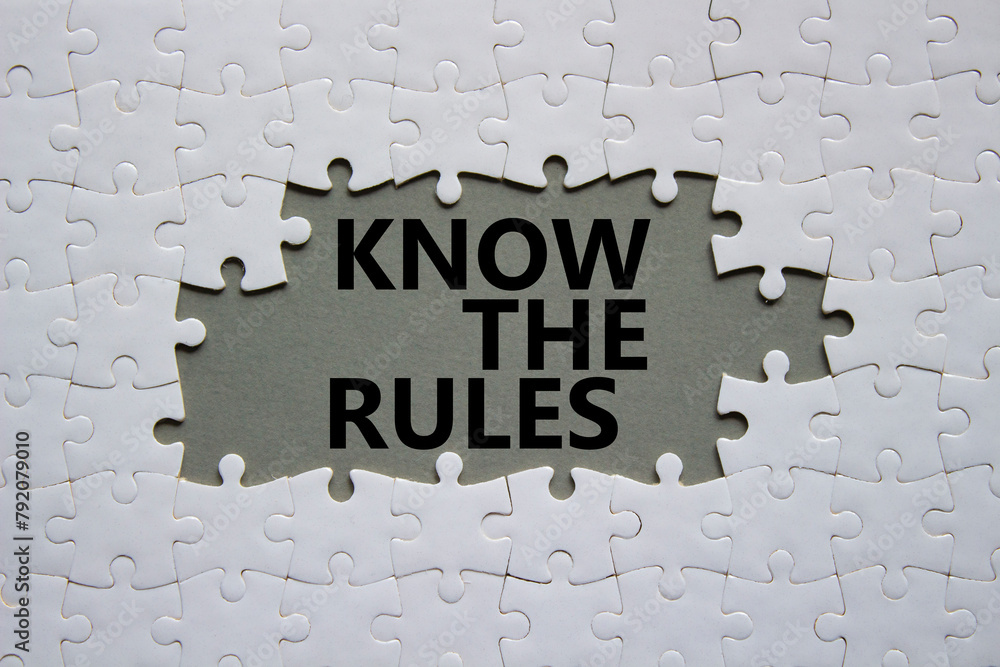 Know the rules symbol. Concept words Know the rules on white puzzle ...
