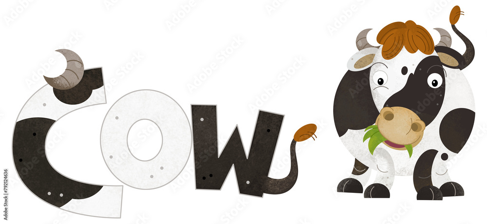 cartoon scene with happy cow bull farm animal theme with name ...