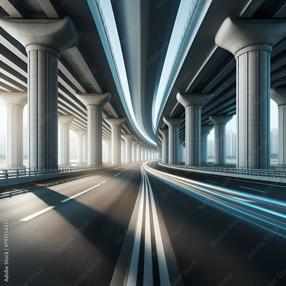 Smooth Highway Road Under a Prefabricated Concrete Bridge & Ornate ...