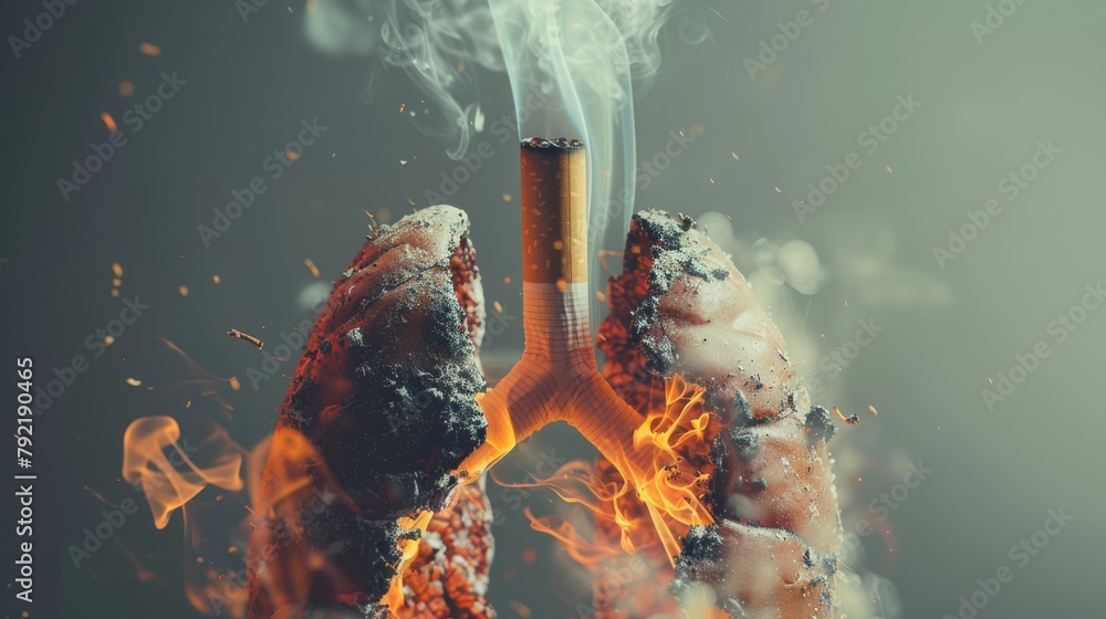 Striking visual metaphor depicting burning lungs and a smoldering ...