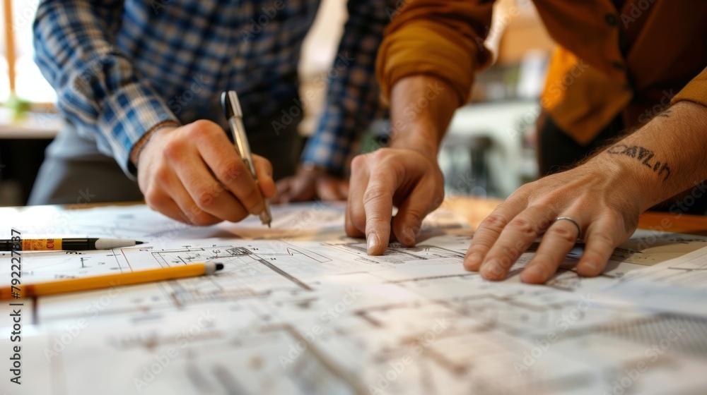 A brainstorming session with engineers and architects sharing sketches ...