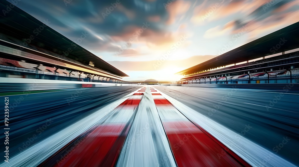 Grandstand stadium overlooks the F1 racing track circuit, with road ...