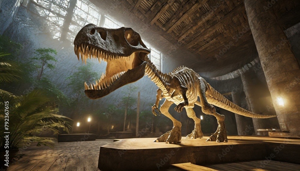 Foto de Stock Dinosaur skeleton of a T-Rex on display in a natural ...