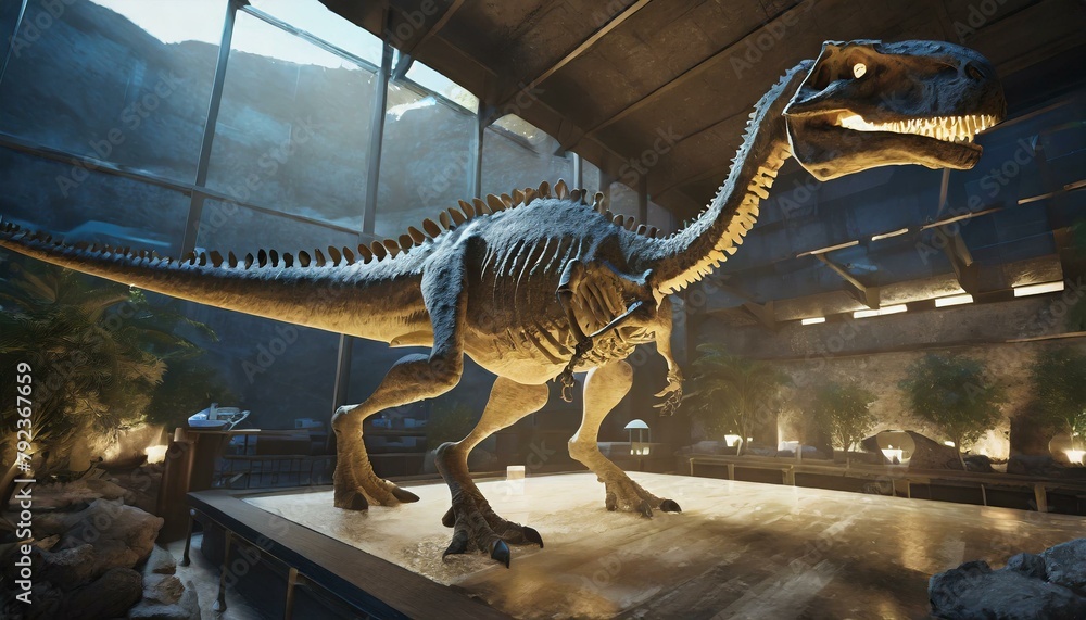 Foto de Stock Dinosaur skeleton of a T-Rex on display in a natural ...
