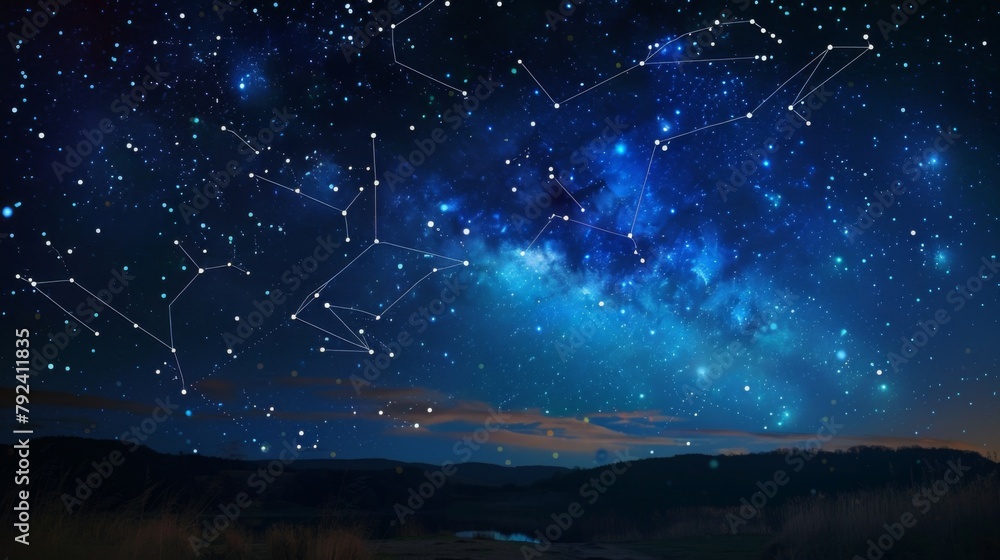 Constellations visible in the night sky, connecting stars to form ...