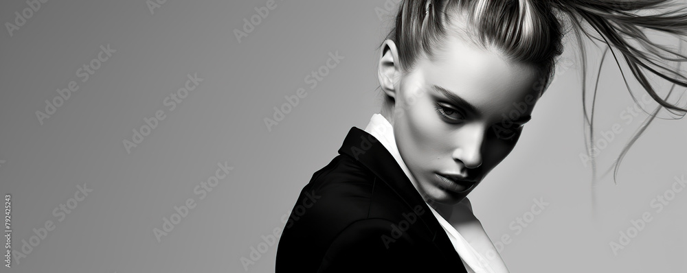 Fashion Model With Spiky Hair Posing in a Black Suit Stock Photo ...