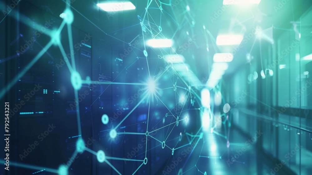 Abstract Data Network Connection in Server Room Stock Illustration ...