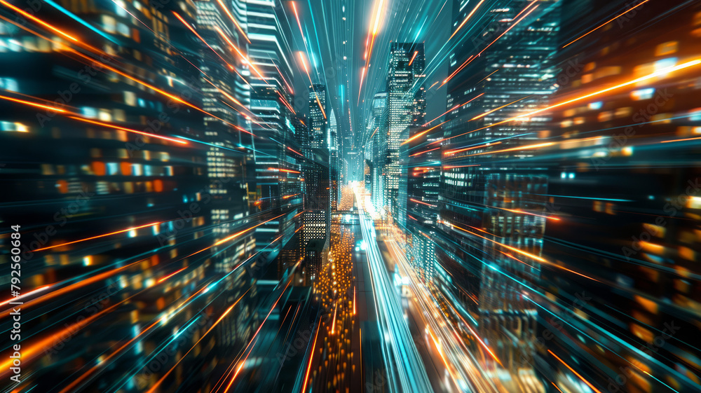 3D Rendering of warp speed in hyper loop with blur light from buildings ...