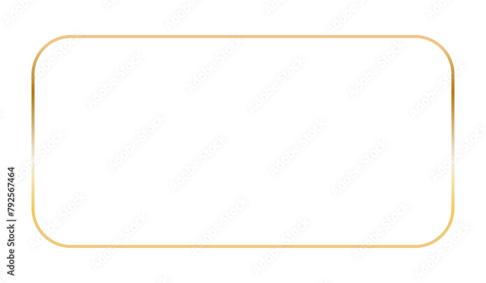 Golden rectangular frame with rounded corners. Vector outline thin aesthetic geometric shine ...