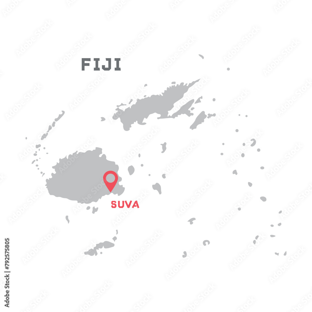 Fiji vector map illustration, country map silhouette with mark the ...