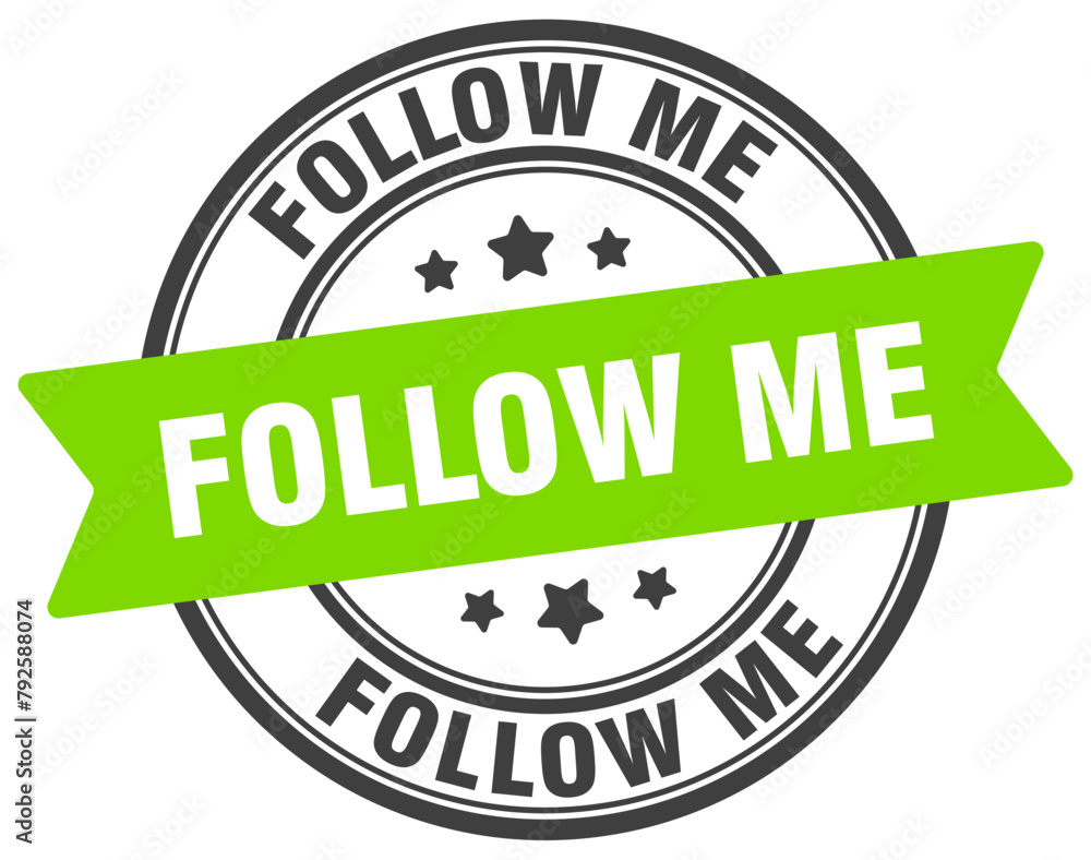 follow me stamp. follow me label on transparent background. round sign ...