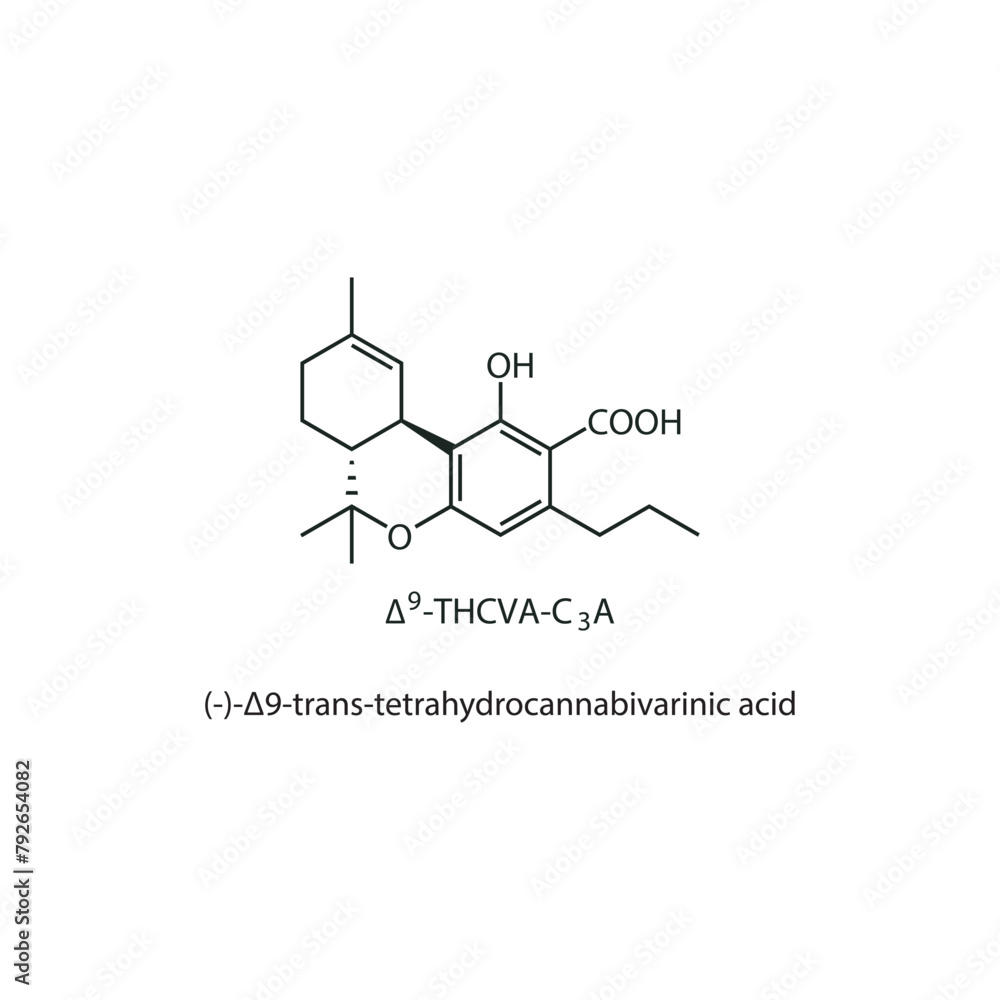 Δ9 -trans-tetrahydrocannabivarinic acid, Δ9-THCVA-C3 skeletal structure ...