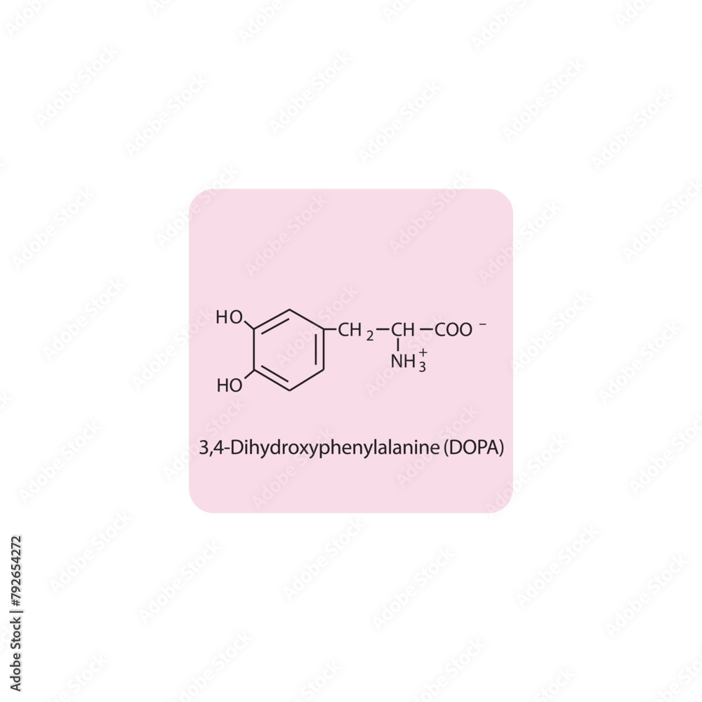 3,4-Dihydroxyphenylalanine (DOPA) skeletal structure diagram.Dopamine ...