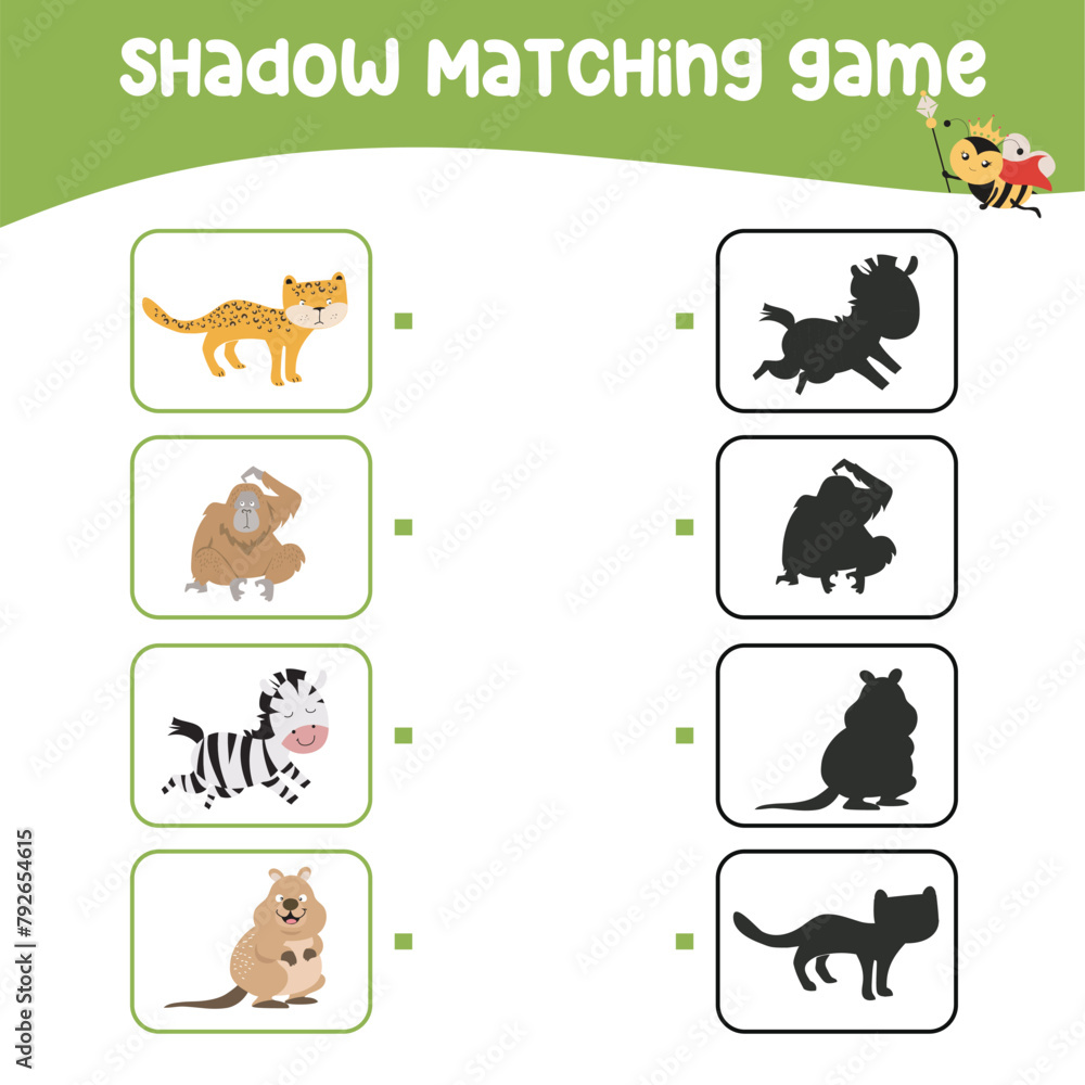 Stock-Vektorgrafik „Matching shadow game for children. Find the correct ...