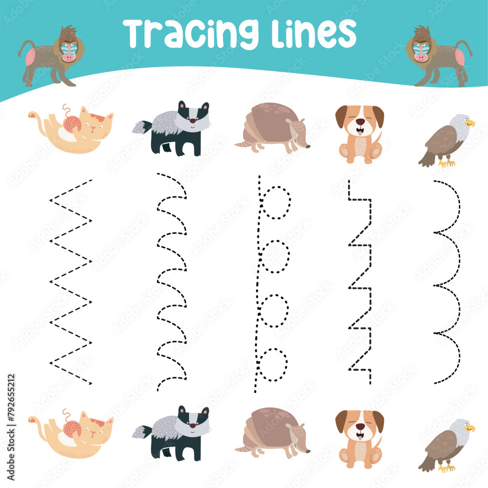 Tracing lines activity for children. Tracing worksheet for kids ...