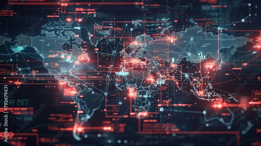 A digital map with multiple points marked depicting the global scale of ...