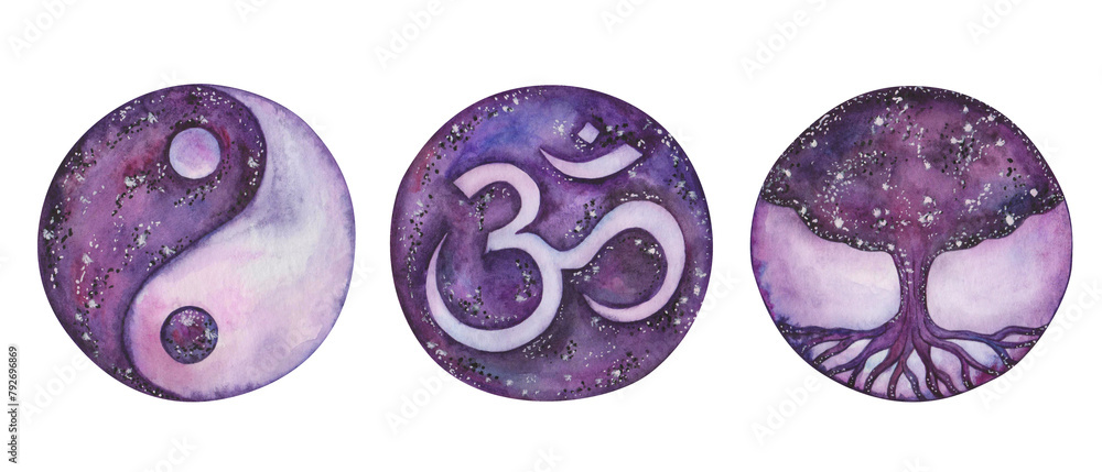 Watercolor set of illustrations. Hand painted religious symbols, sacred ...