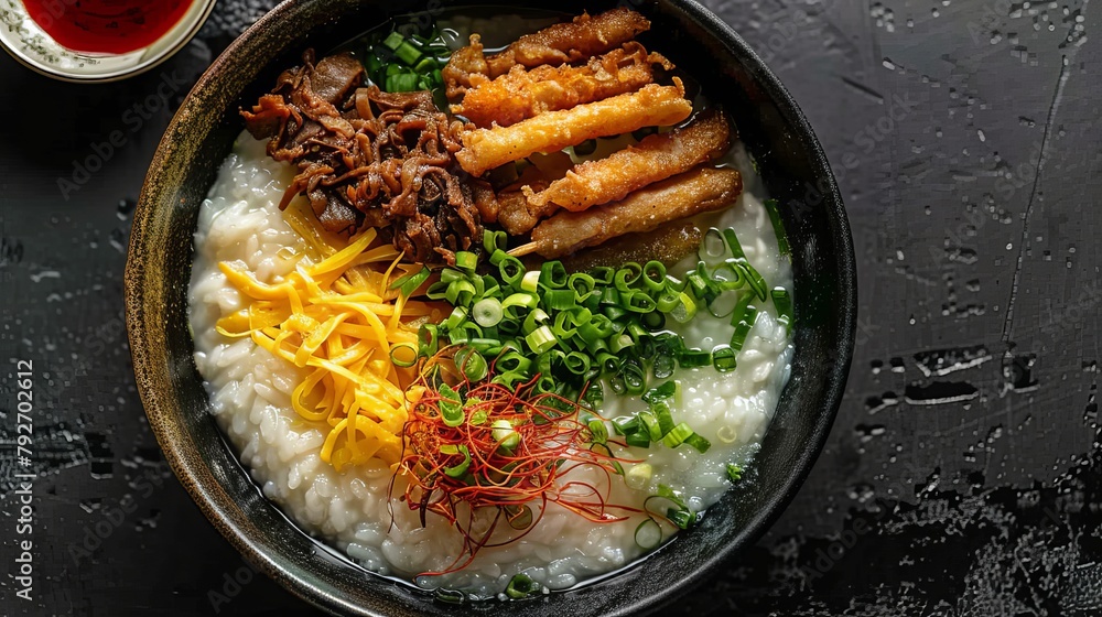 Delectable top view of traditional Congee, highlighted with vibrant ...