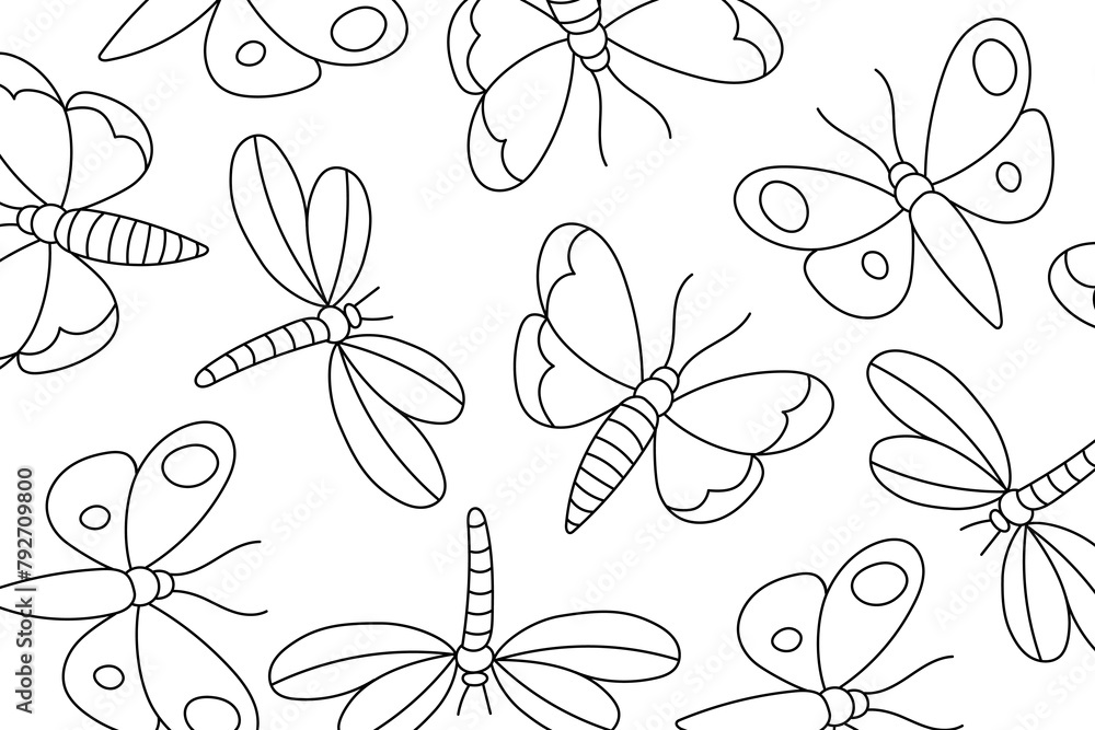Insects line art coloring page. Mindful coloring activity. Stress ...