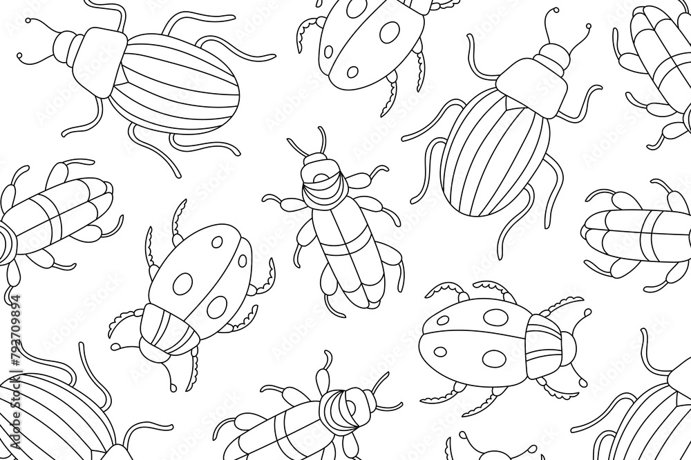 Insects line art coloring page. Mindful coloring activity. Stress ...