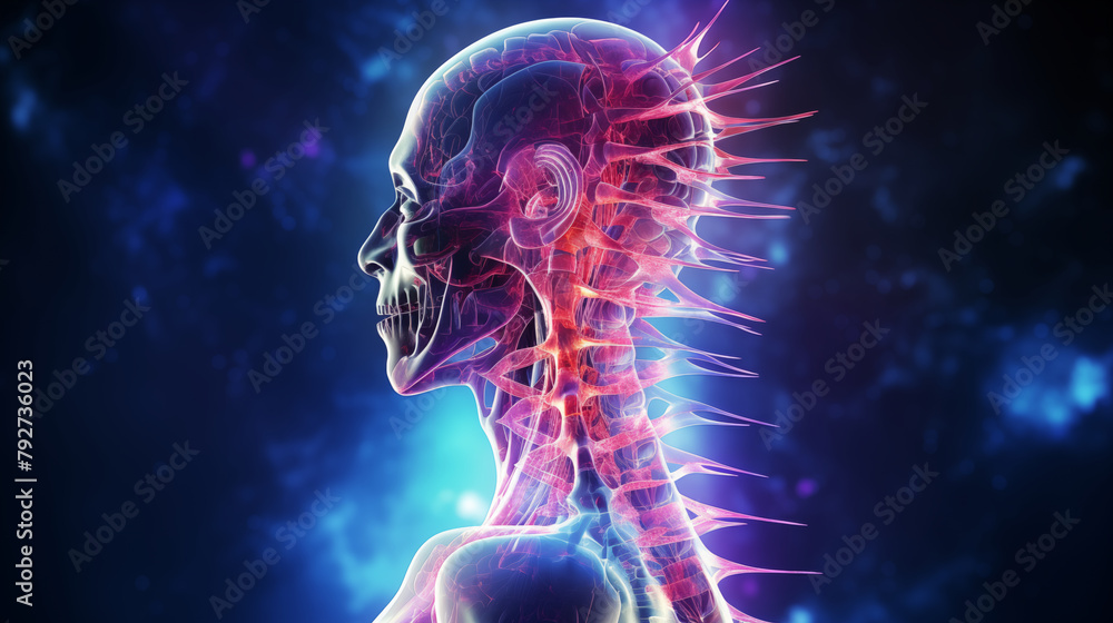 3d illustration visualized spinal cord of human. human organ function ...